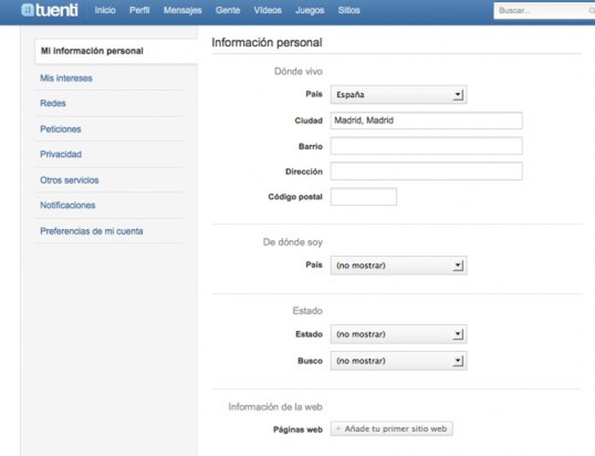 Completa tu perfil en Tuenti