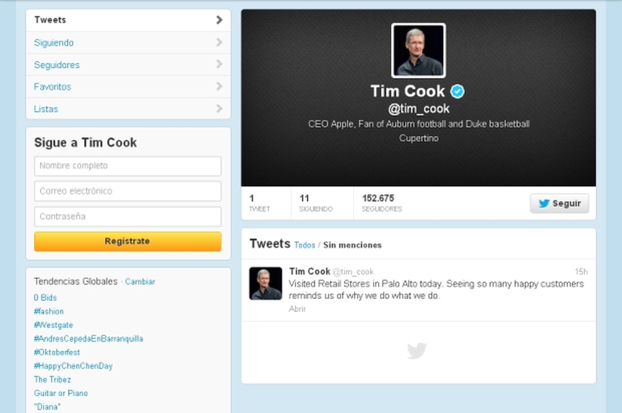 Tim Cook abre una cuenta en Twitter