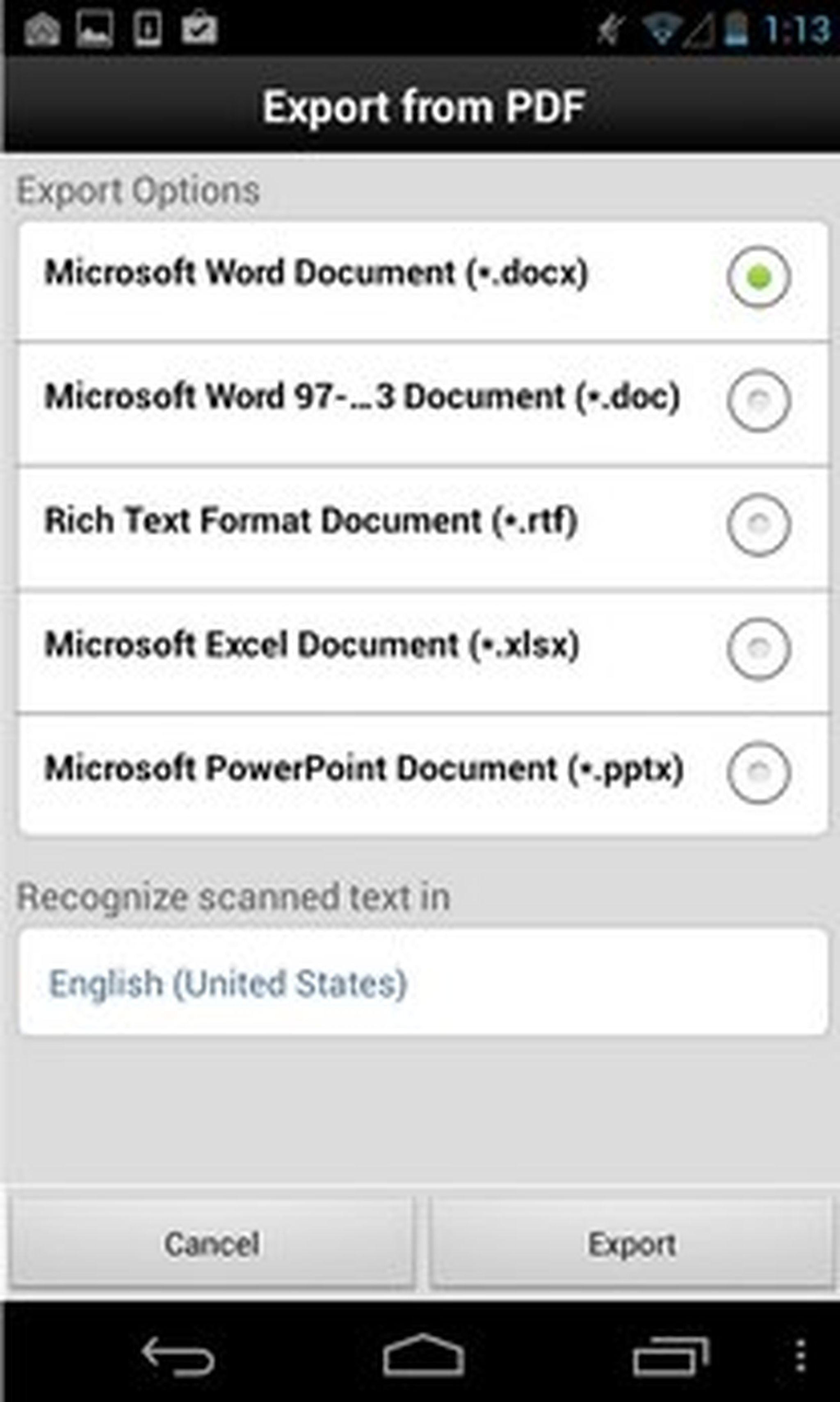 Adobe Reader para Android convierte PDFs a otros formatos