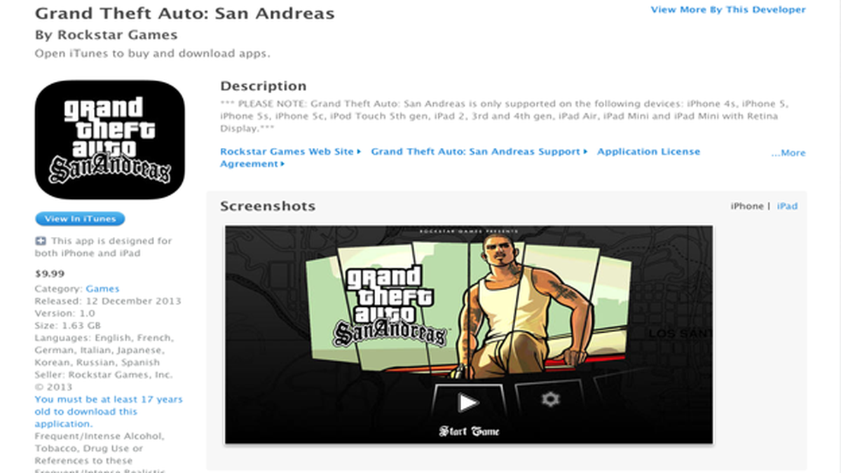GTA San Andreas ya disponible en iOS para iPhone y iPad