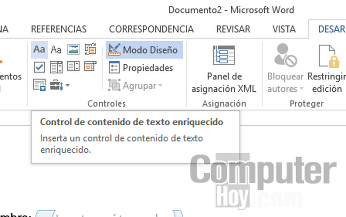 Crea formularios editables con Word 2013