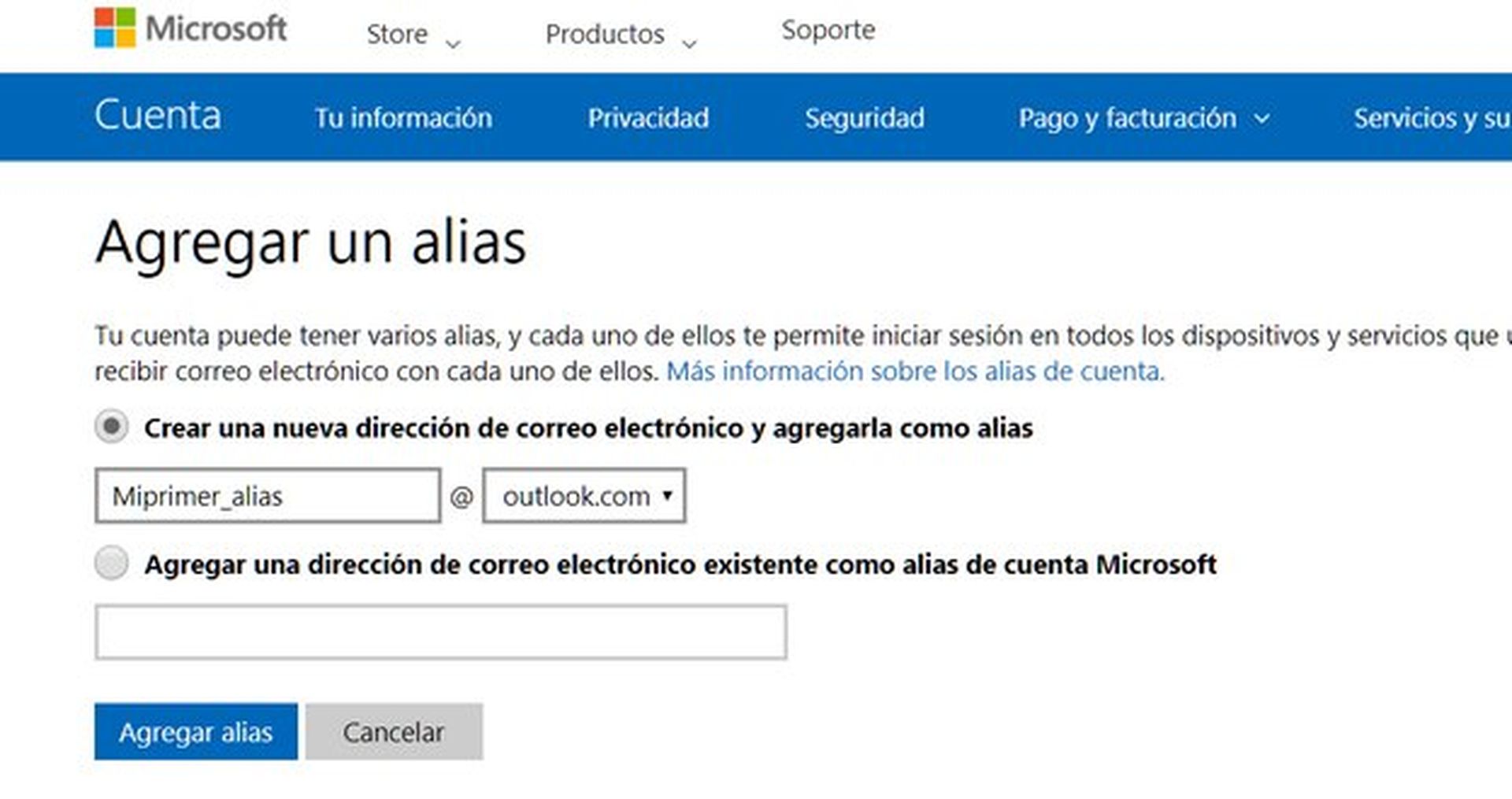 Cómo crear un alias en Hotmail