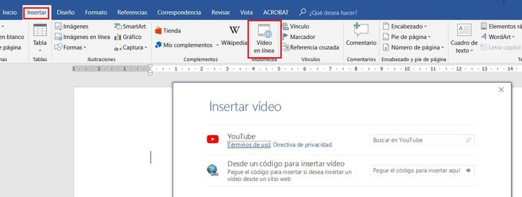 Cómo insertar un vídeo en Word