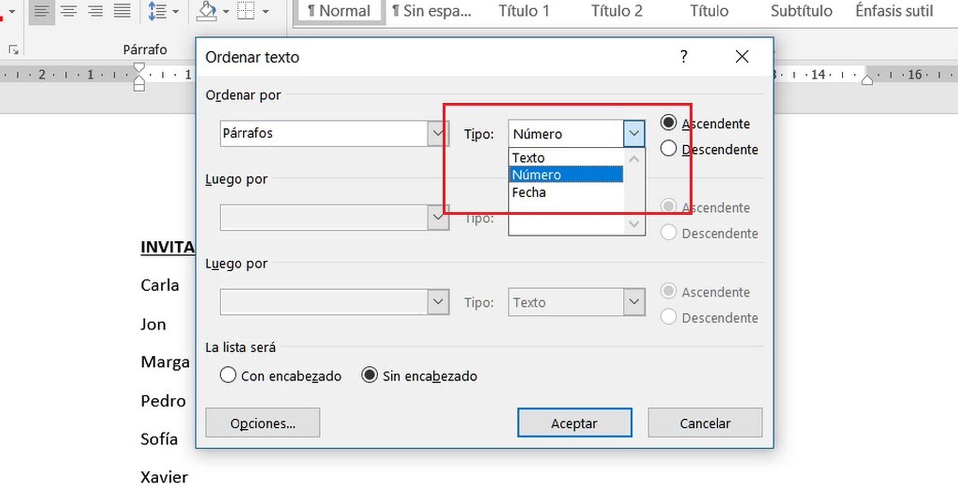Cómo ordenar alfabéticamente o numéricamente en Word