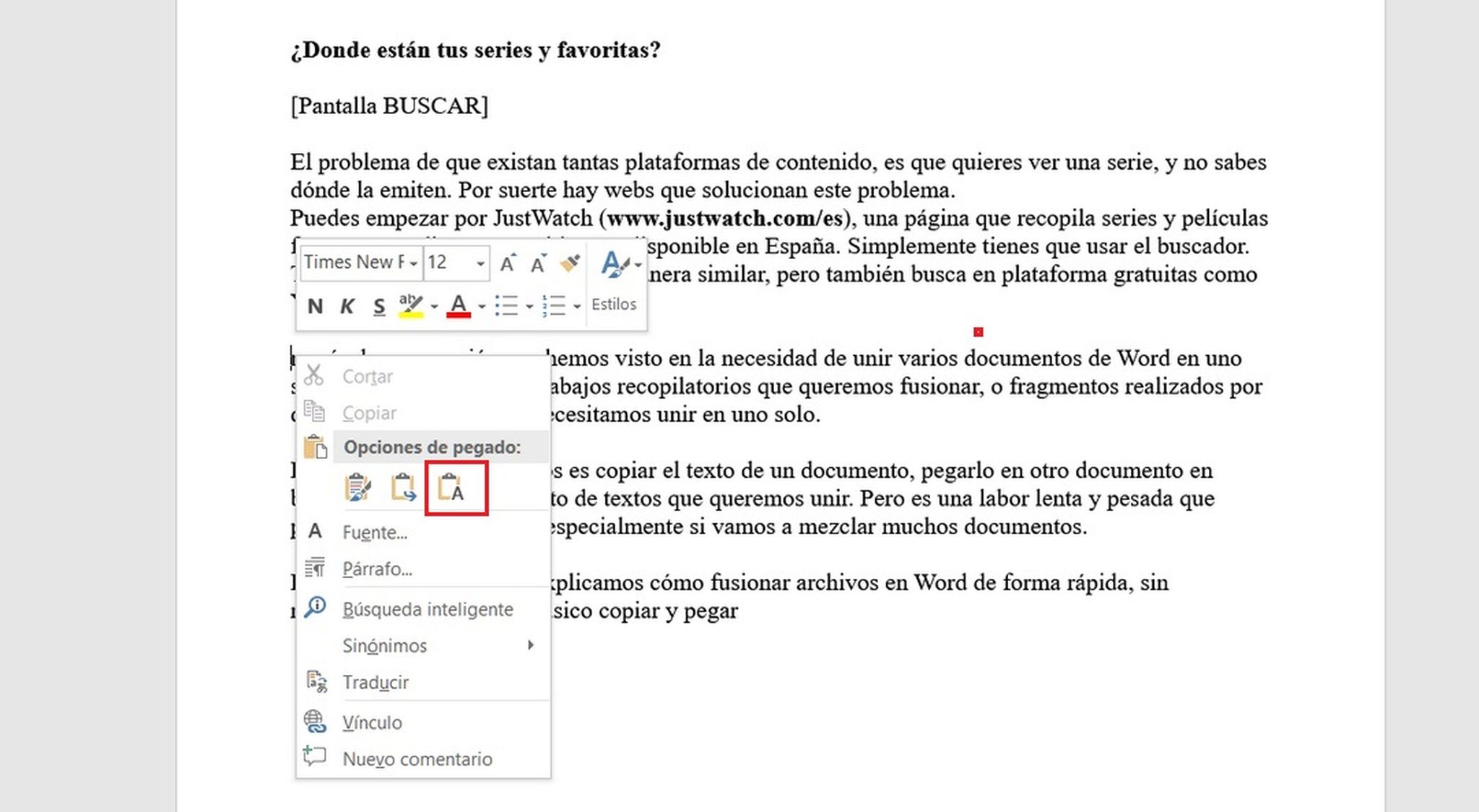 Cómo pegar texto en Word y que quede con el mismo formato