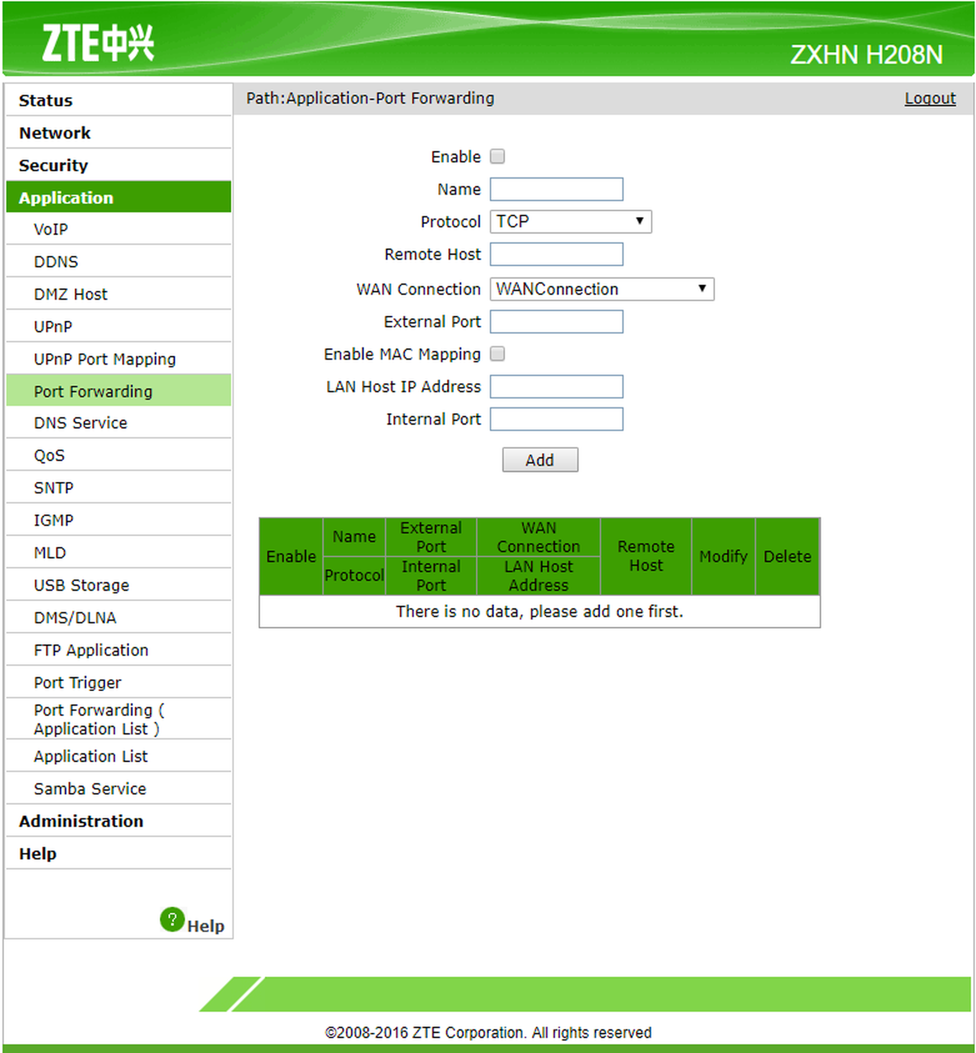 Cómo abrir puertos en el router ZTE ZXHN H208N