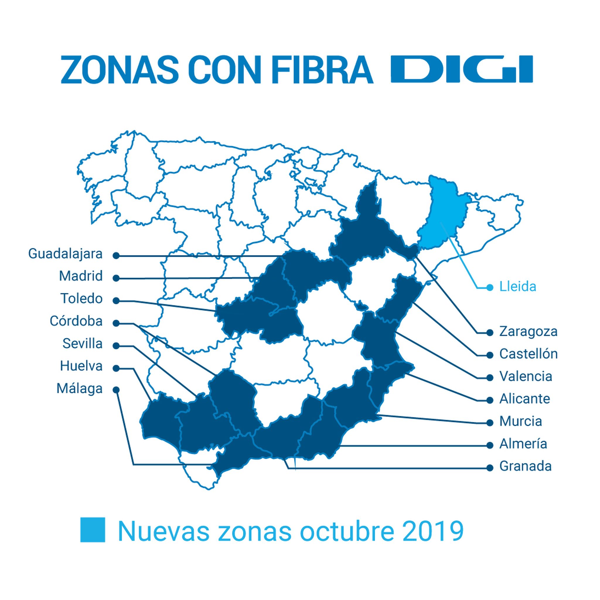 Dónde está disponible ya la fibra de Digi (mapa actualizado en 2019)