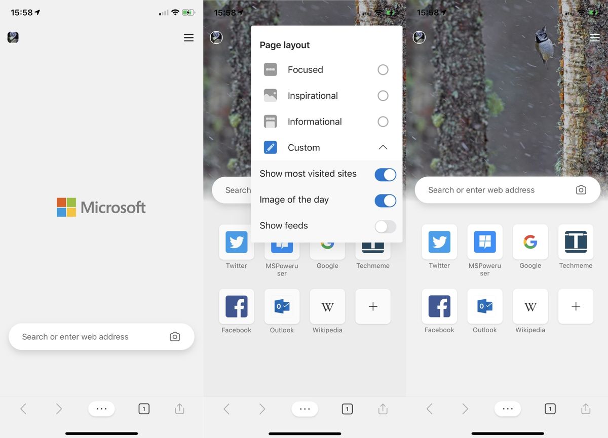 Así podremos personalizar la pantalla de inicio de Microsoft Edge en iOS