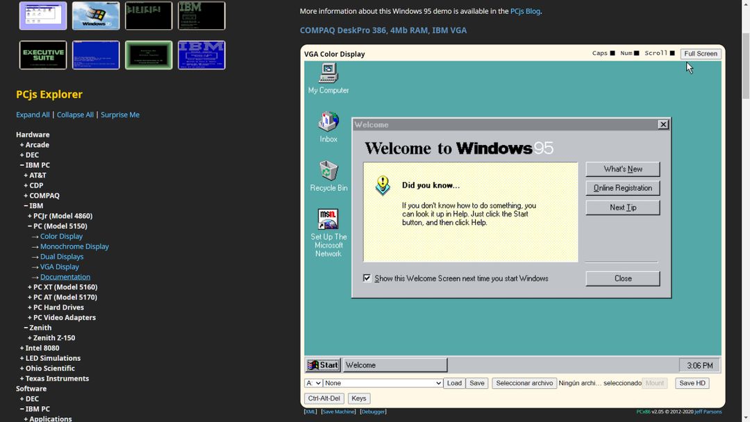 Esta web te permite usar desde Windows 1.0 a Windows 95 en el navegador