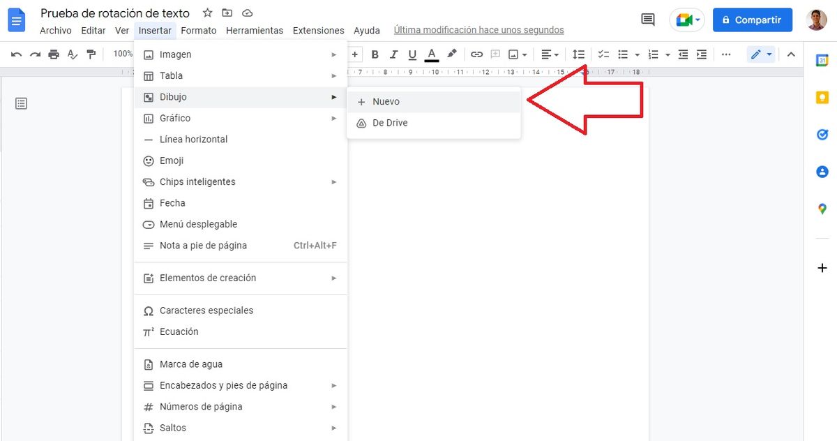 Cómo rotar texto en Google Docs