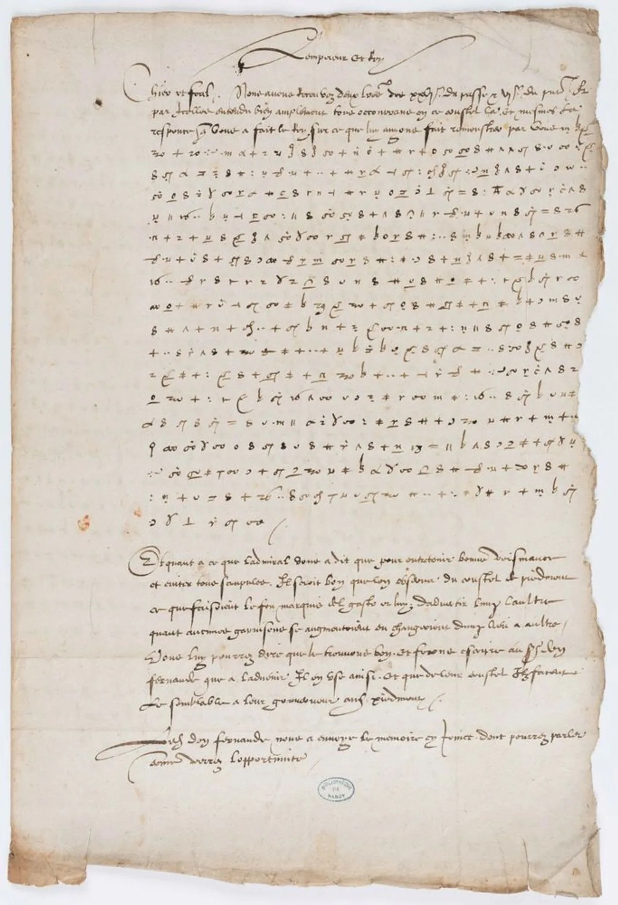 Descifrada una carta codificada del emperador Carlos V, cuyo contenido ha sido un secreto ...