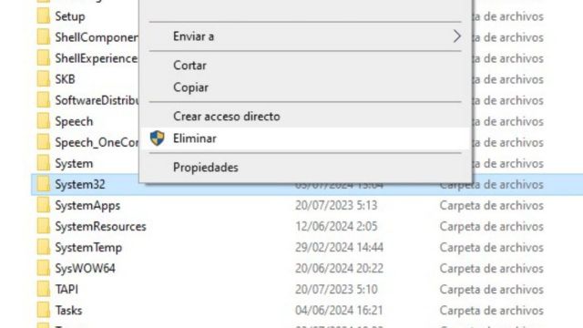 ¿Qué pasa si borras la carpeta System32 en Windows?