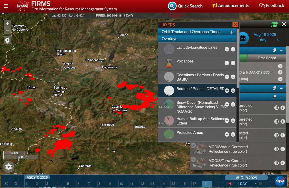 La NASA crea un mapa online para seguir en tiempo real los incendios activos en España y sus ...